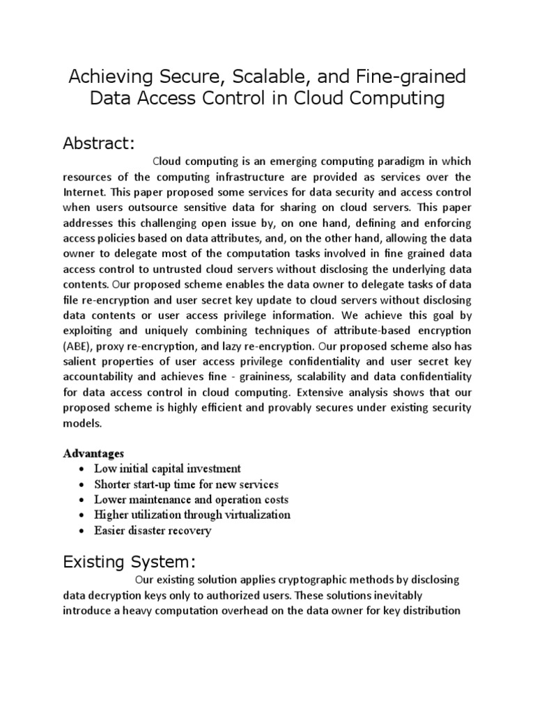 Achieving Secure, Scalable, and Fine-Grained Data Access Control in Cloud Computing | PDF | Peer ...