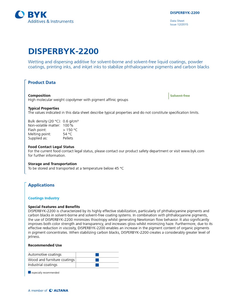 Disperbyk-2200 TDS (En) | PDF | Ink | Solution