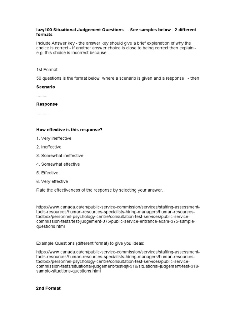 Lazy100 Situational Judgement Questions - See Samples Below - 2 ...