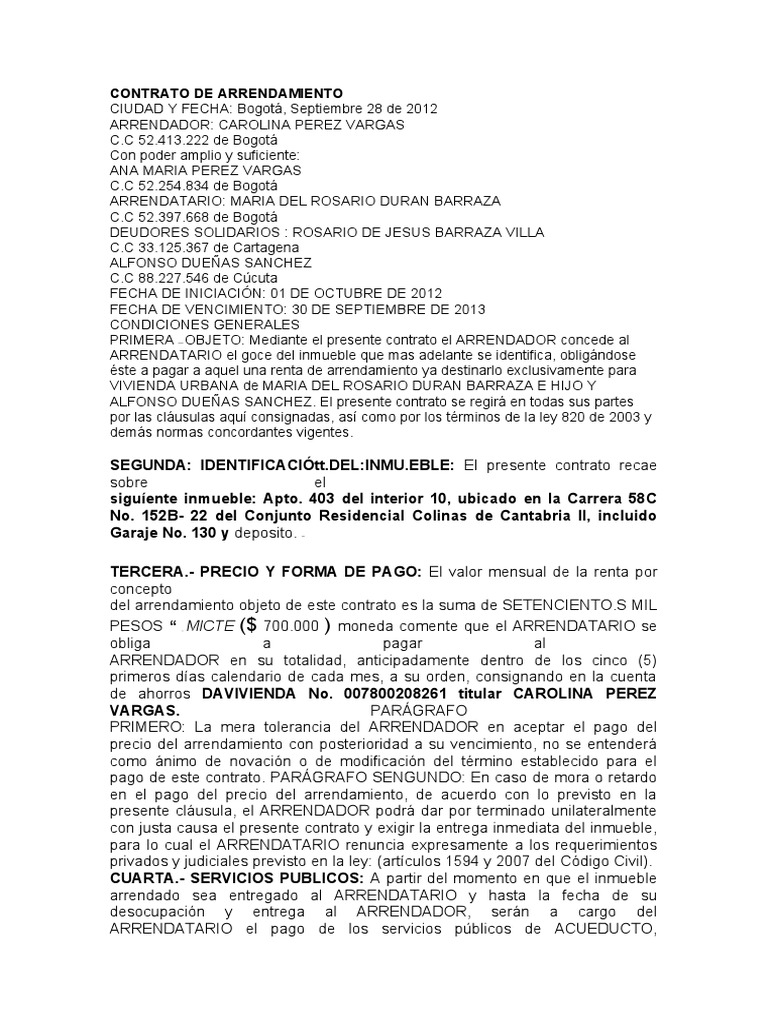 Contrato Amanda Sepulveda Bello | PDF | Alquiler | Pagos