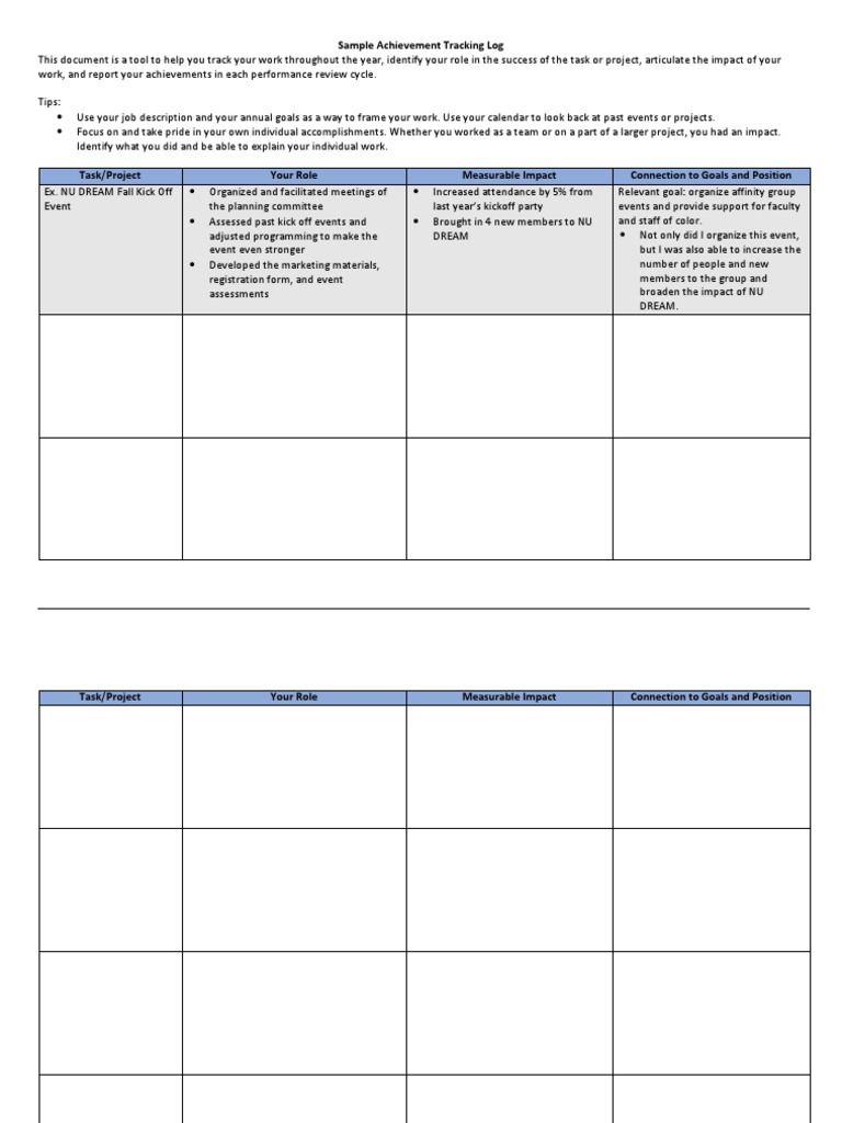 Sample Achievement Tracking Log | PDF