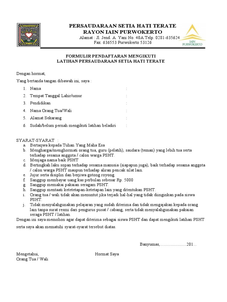 Formulir Pendaftaran PSHT | PDF