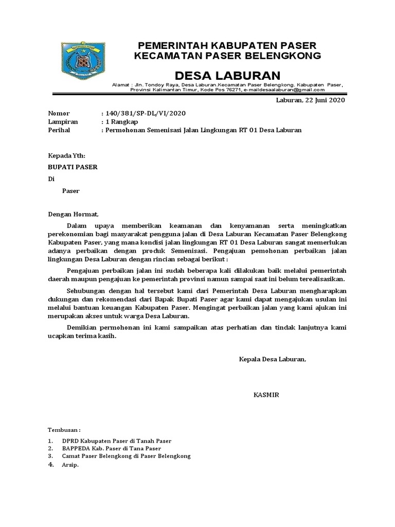 Surat Permohonan Perbaikan Jalan RT 01 | PDF