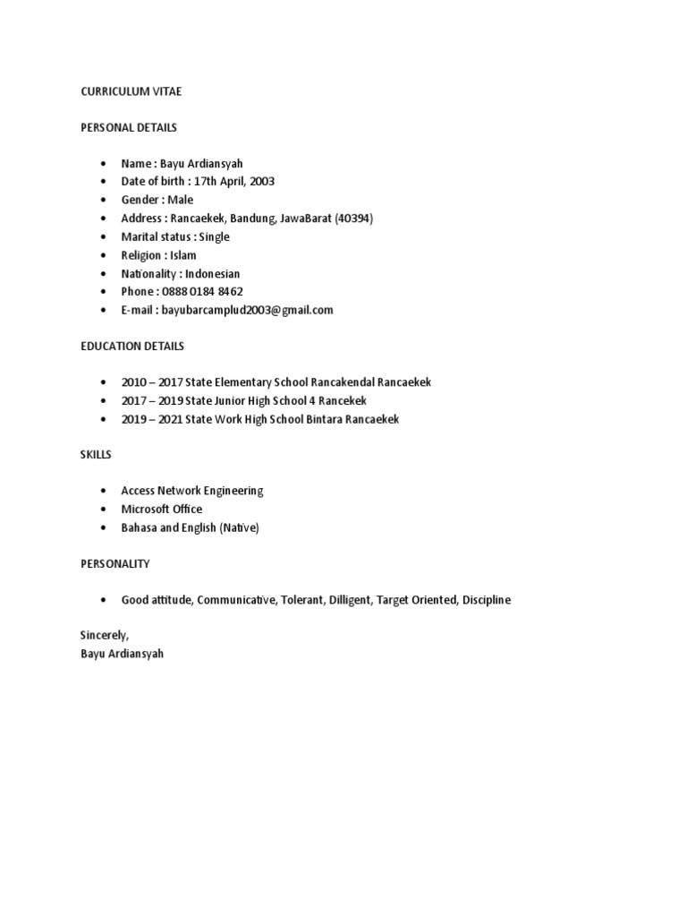 Curriculum Vita-Bayu Ardiansyah | PDF