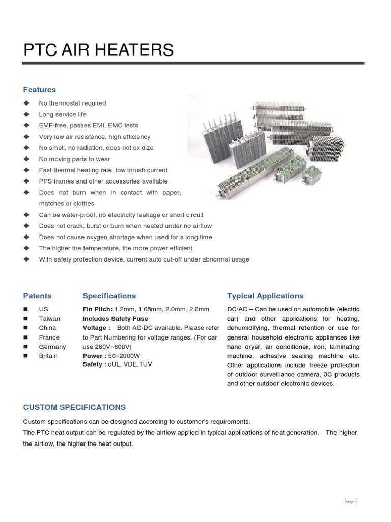 PTC Air Heater | PDF | Insulator (Electricity) | Air Conditioning