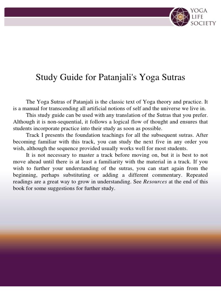 Patanjali Sutra Study Guide | PDF | Rāja Yoga | Yoga