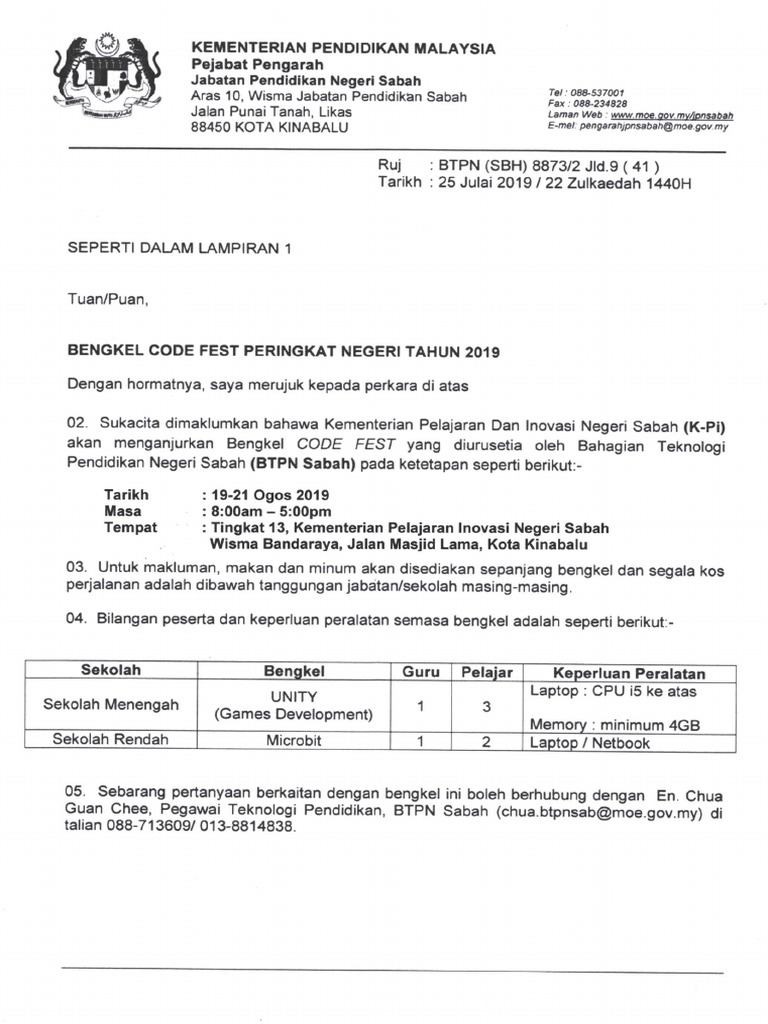 Surat Jemputan Bengkel CodeFest (K-Pi) | PDF
