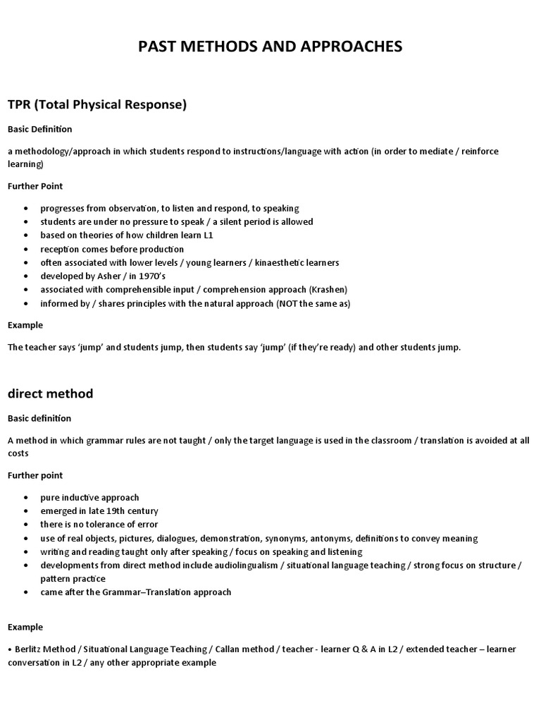 Past Methods and Approaches Notes | PDF | Second Language | Language ...