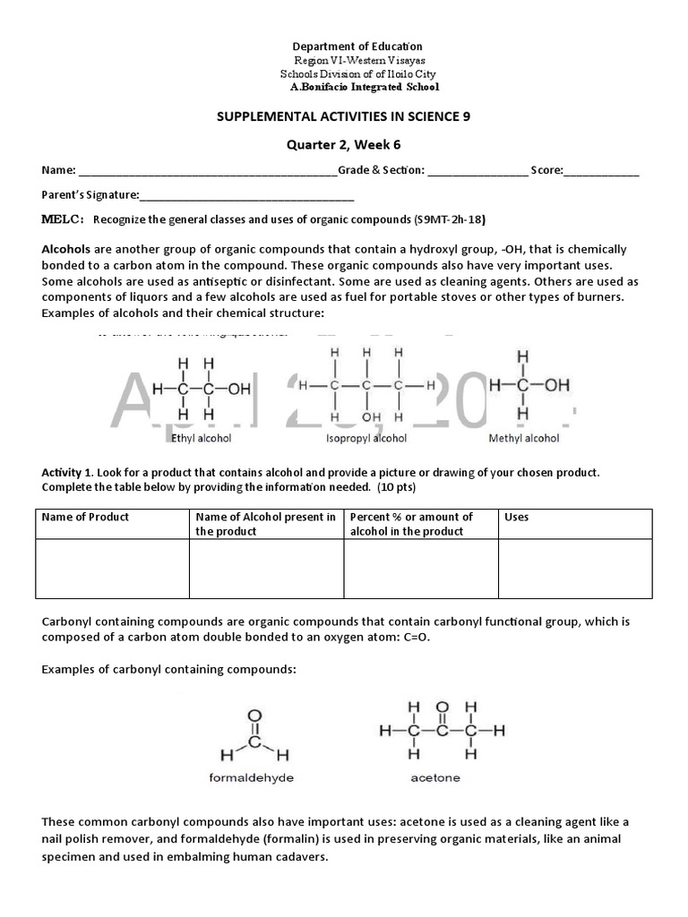 Supplemental Activities in Science 9 Quarter 2, Week 6 | PDF | Chemical ...