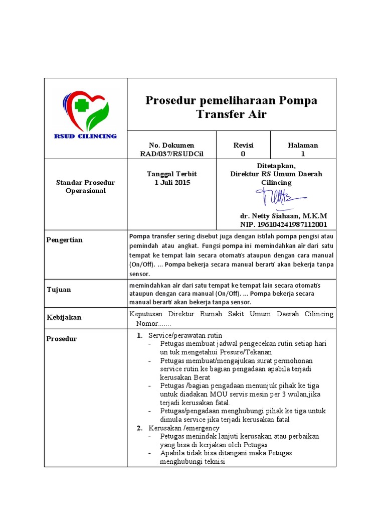 Sop Pompa Transfer | PDF