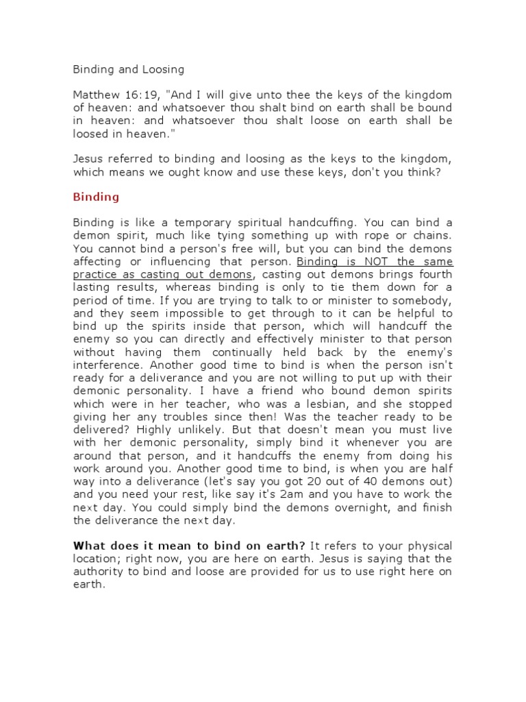 Binding and Loosing | PDF | Deliverance Ministry | Forgiveness