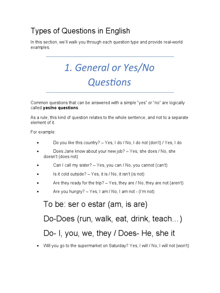 Types of Questions in English Explained | PDF | Question | Morphology