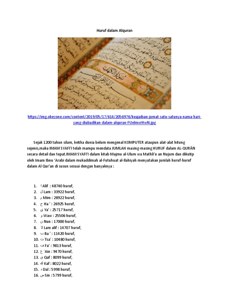 Jumlah Huruf Al-Quran Menurut Imam Syafi'i | PDF