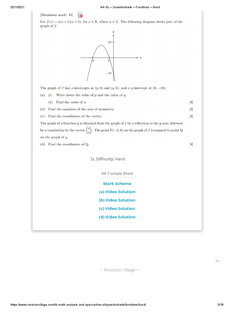 AA SL - Questionbank - Functions - Hard | PDF | Quadratic Equation ...