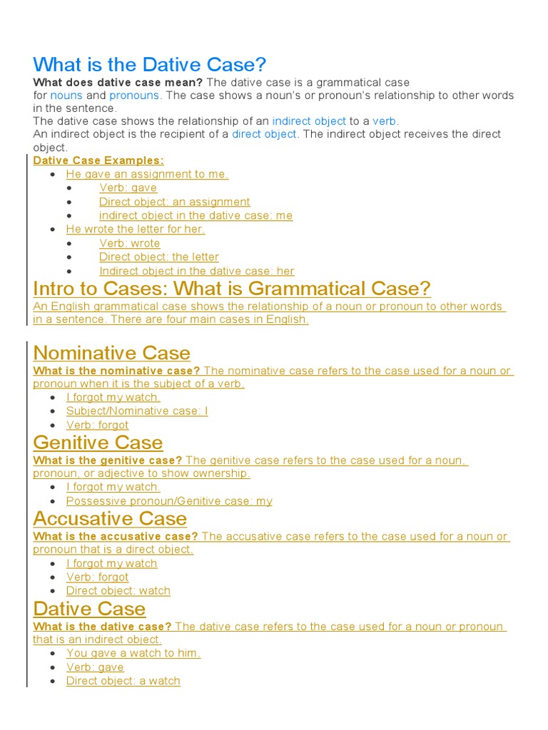 What is the Dative Case? - Understanding Grammar Cases | PDF | Object ...