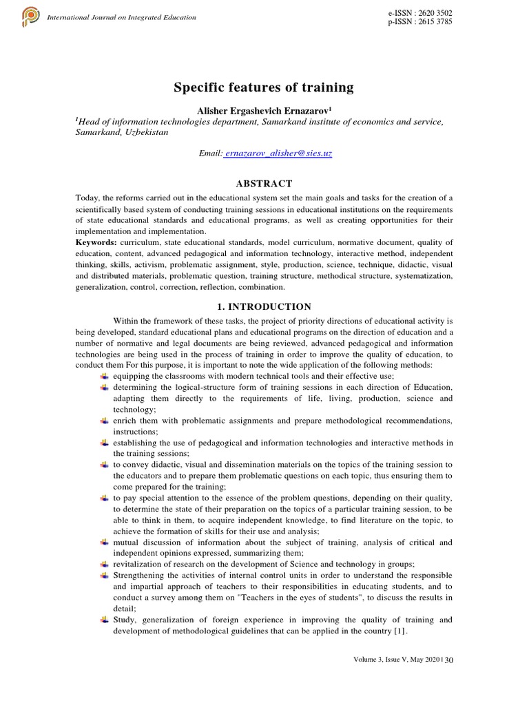 Specific Features of Training | PDF | Learning | Teachers