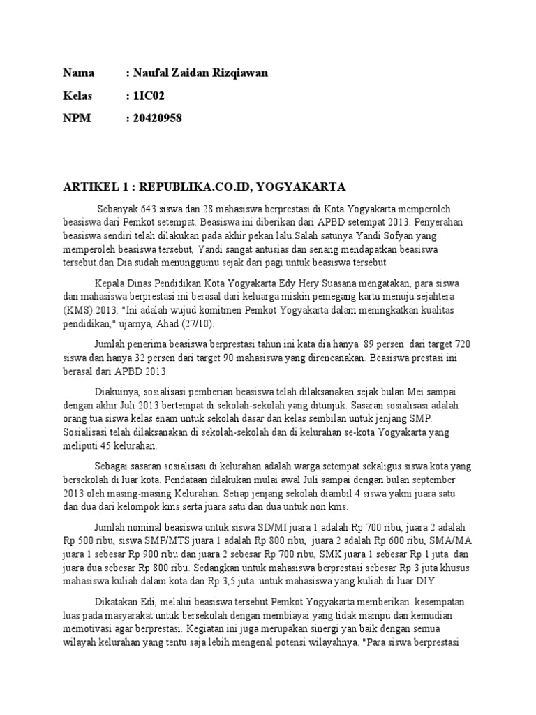 Artikel Dan Contoh Kalimat Efektif Bhs - Indo Vclass | PDF