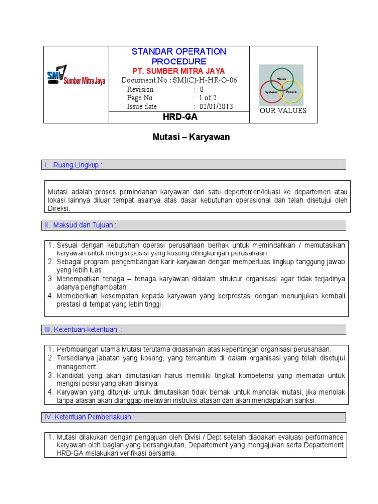 Prosedur Mutasi Karyawan PT. SMJ | PDF