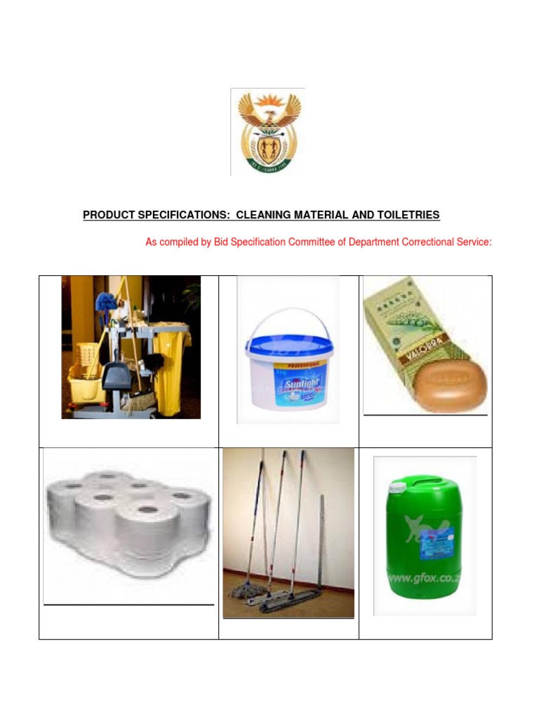 Specifications For Toiletries and Cleaning Material | PDF | Chemicals ...