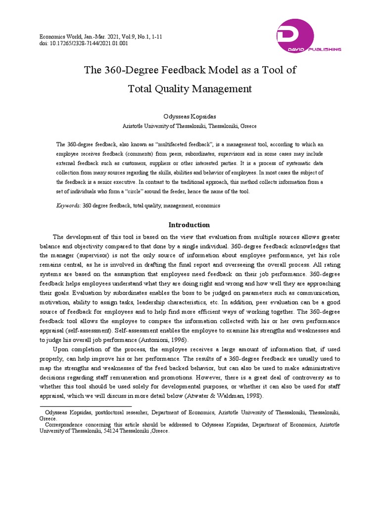 1-The 360-Degree Feedback Model As A Tool of Total Quality Management ...