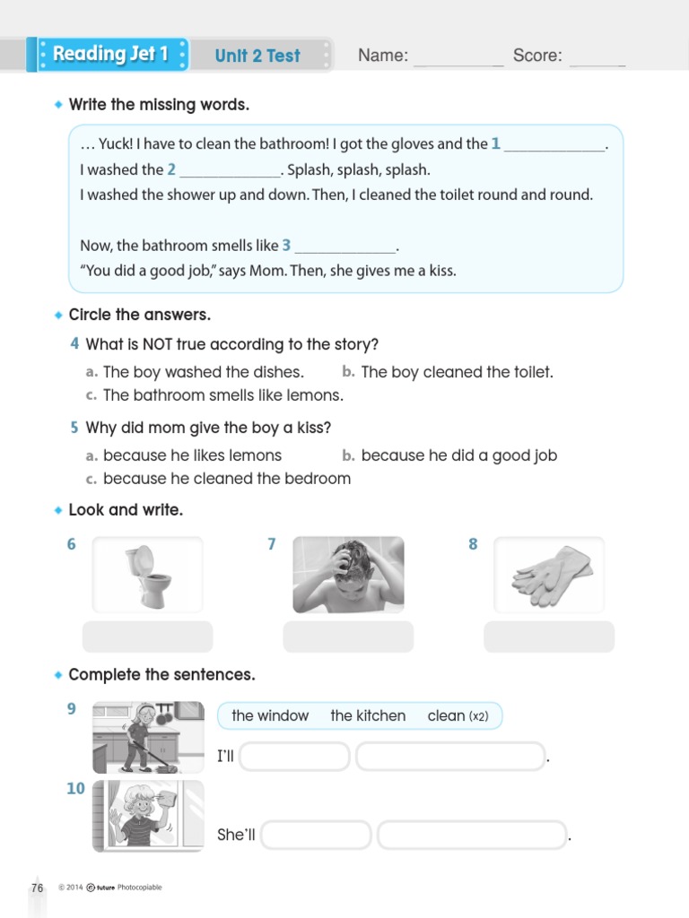 Reading Jet 1: Unit 2 Test | PDF