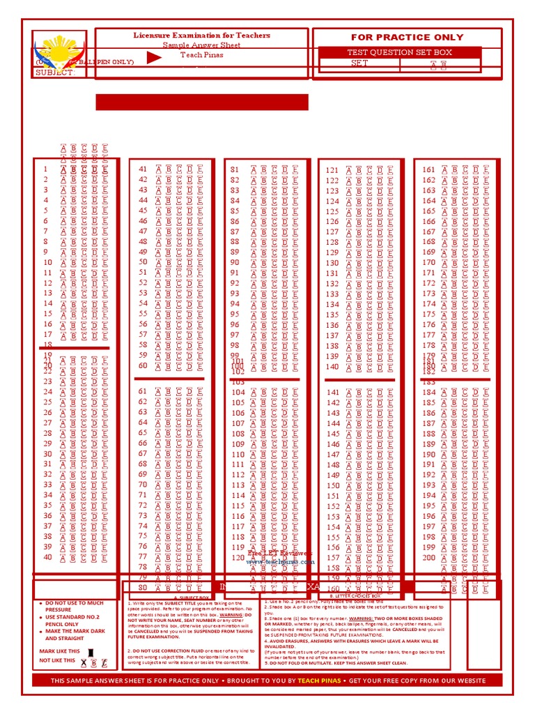LET Answer Sheet V1.0 | PDF | Test (Assessment)