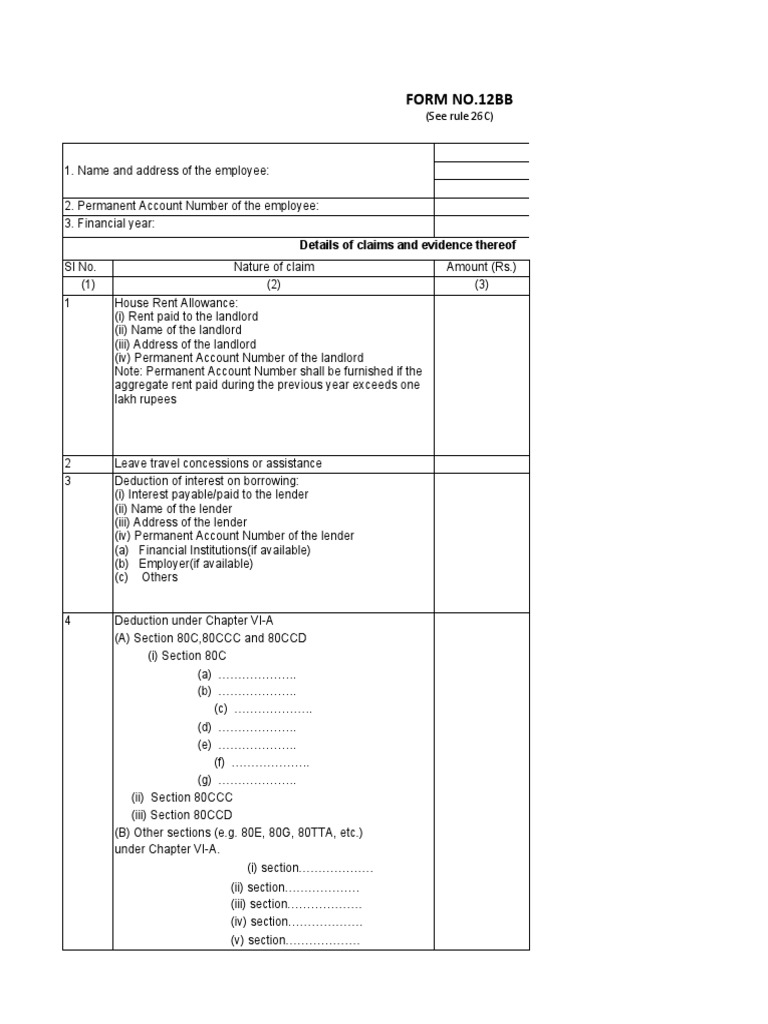 Form No.12Bb: Details of Claims and Evidence Thereof | PDF | Payments ...