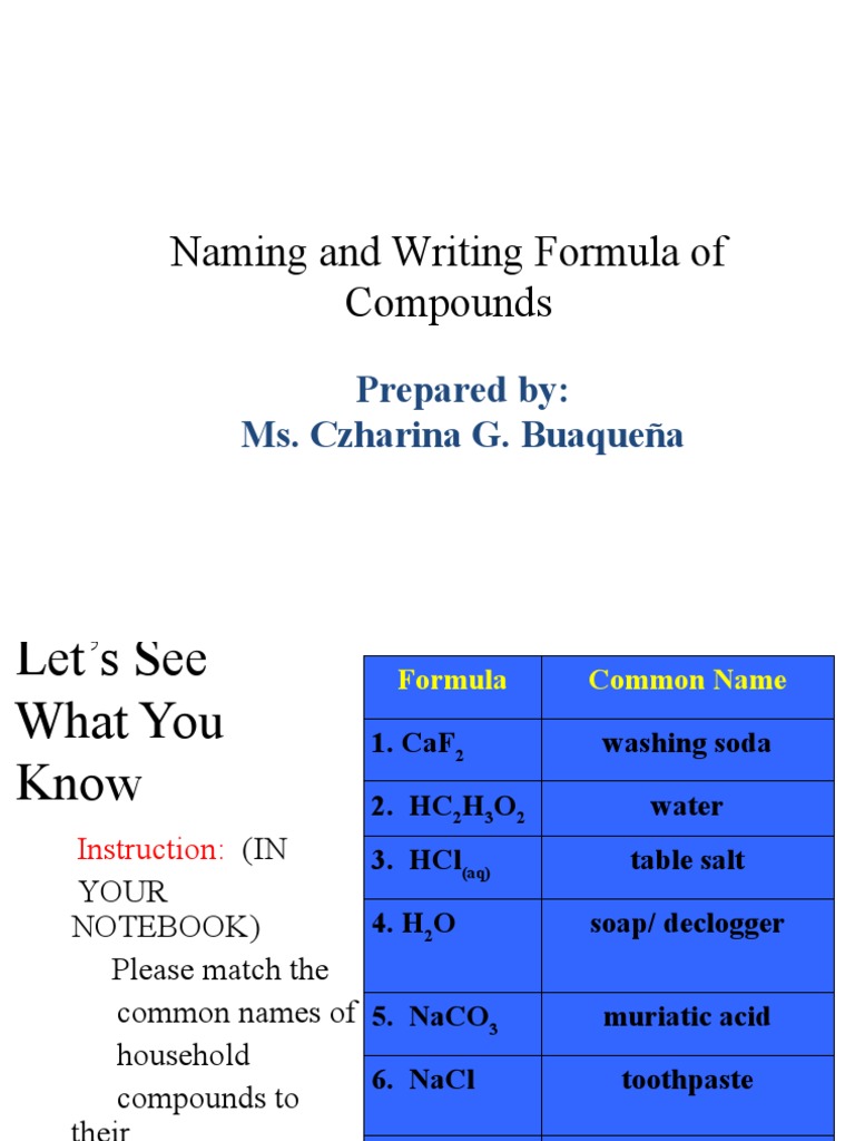 Naming and Formula Writing | PDF | Chemical Compounds | Ion