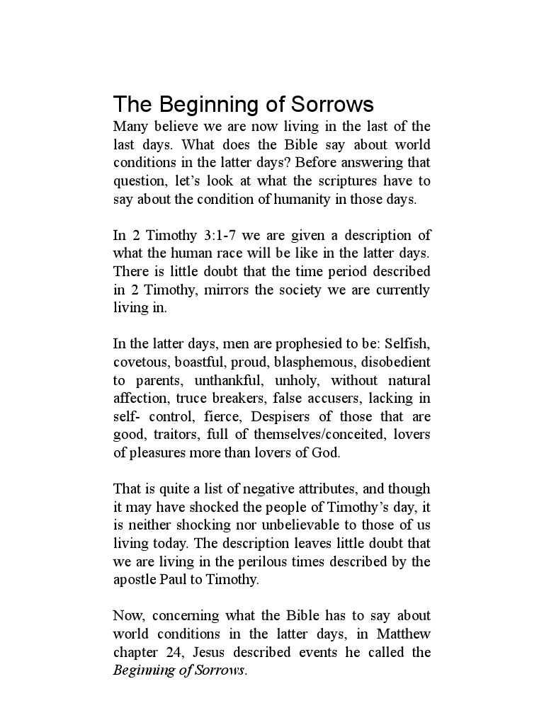 The Beginning of Sorrows | PDF | Rapture | Gospel Of Matthew