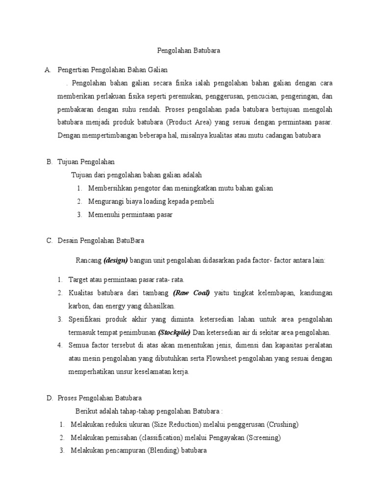 Pengolahan Batubara | PDF