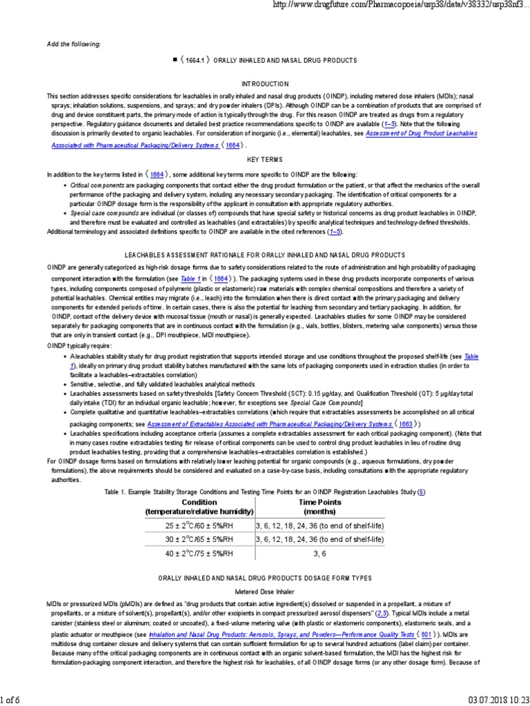 USP 1664.1 Leachables | PDF | Pharmaceutical Formulation | Dose ...