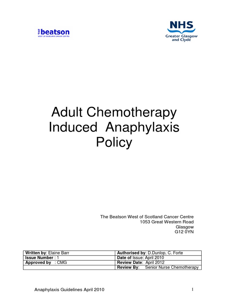 Adult Chemotherapy Anaphylaxis Policy | PDF | Allergy | Chemotherapy