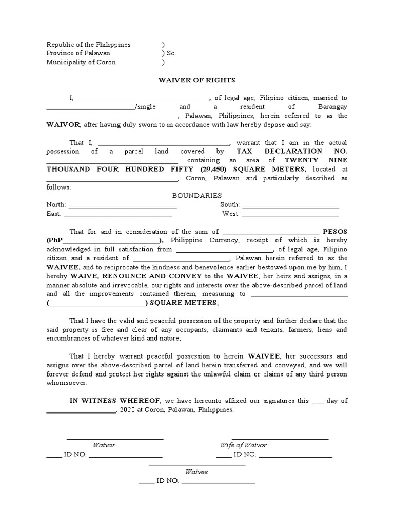 Waiver of Rights - Format | PDF | Law And Economics | Natural Resources Law