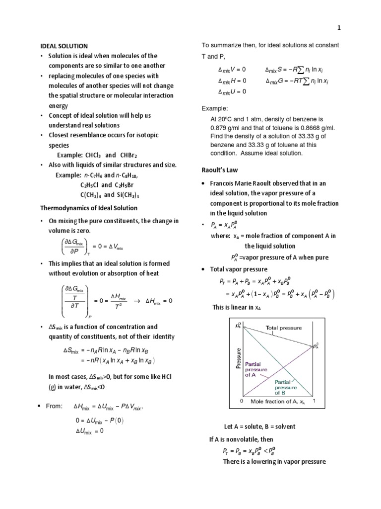 Ideal Solutions and Raoult's Law Explained | PDF | Distillation | Phase ...