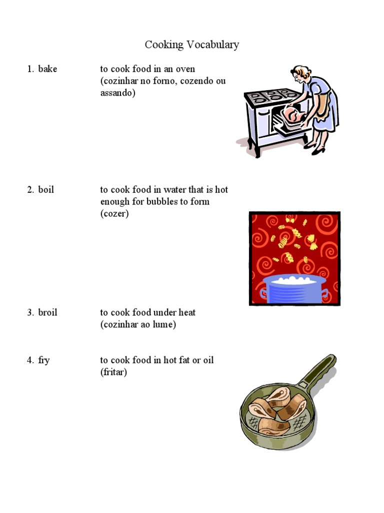 Cooking Vocabulary: 1. Bake To Cook Food in An Oven (Cozinhar No Forno ...
