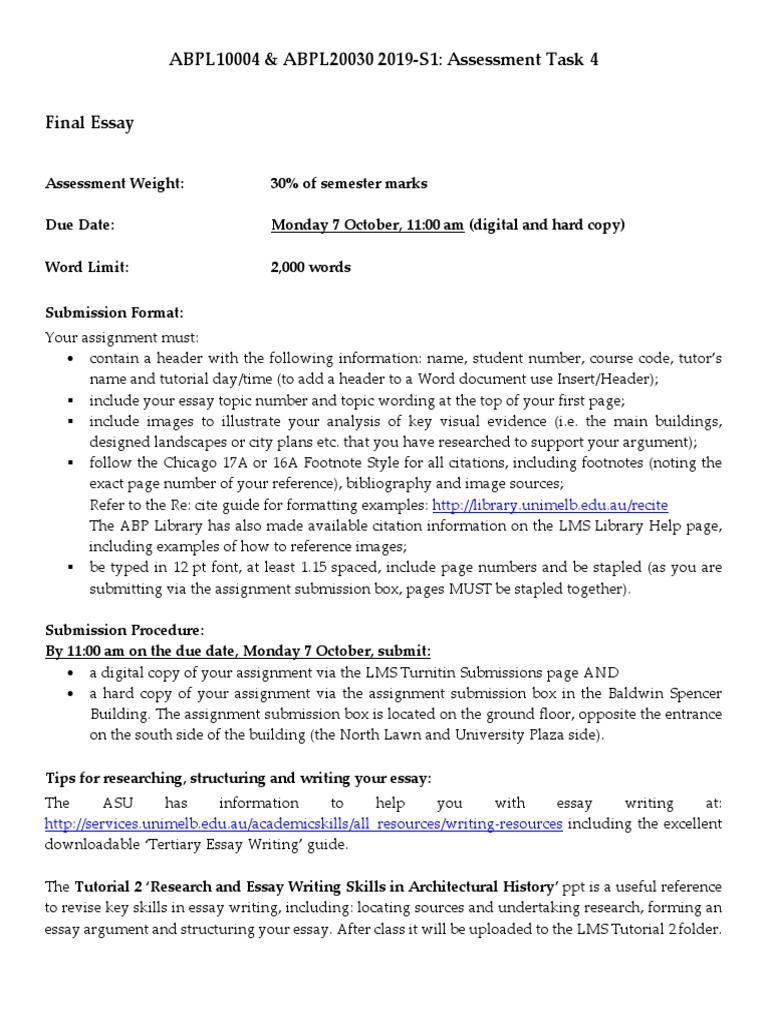 Essay Instructions 2019-S2 | PDF | Essays | Citation