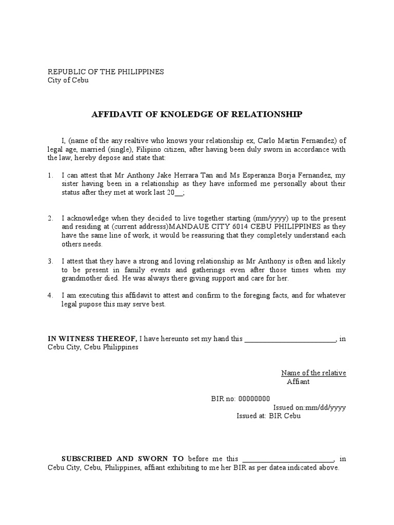 Affidavit of Acknowledgement of Relationship 2 | PDF