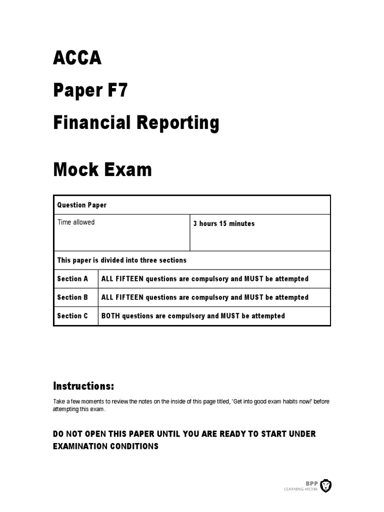 ACCA F7 Financial Reporting Mock Exam Questions 1 | PDF | Equity ... ACCA F7 Financial Reporting Mock Exam Questions 1 | PDF | Equity ...