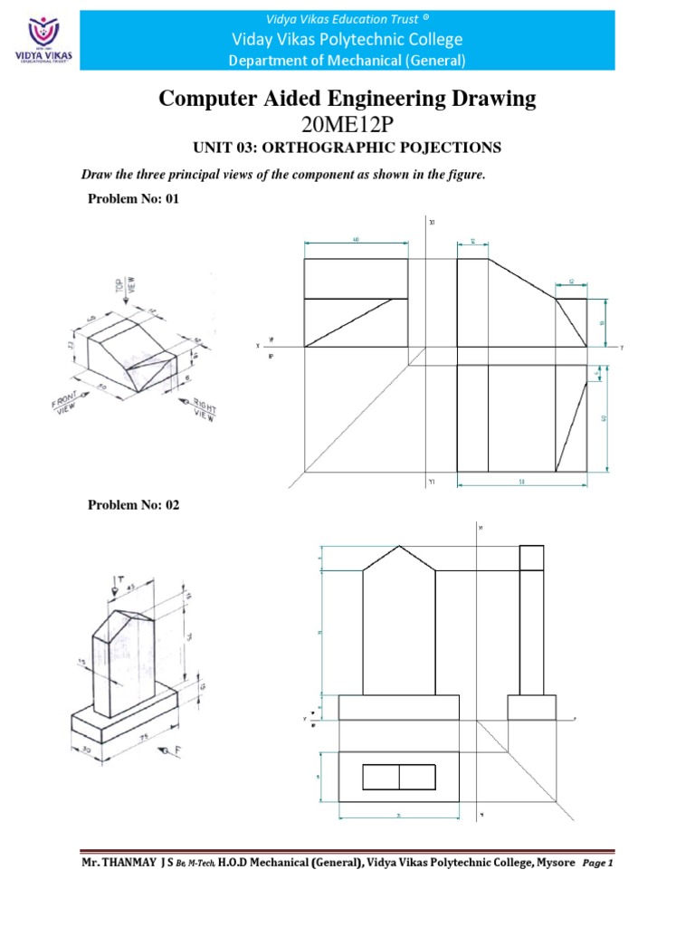 Computer Aided Engineering Drawing 20ME12P Unit 03 3d To Orthographic ...