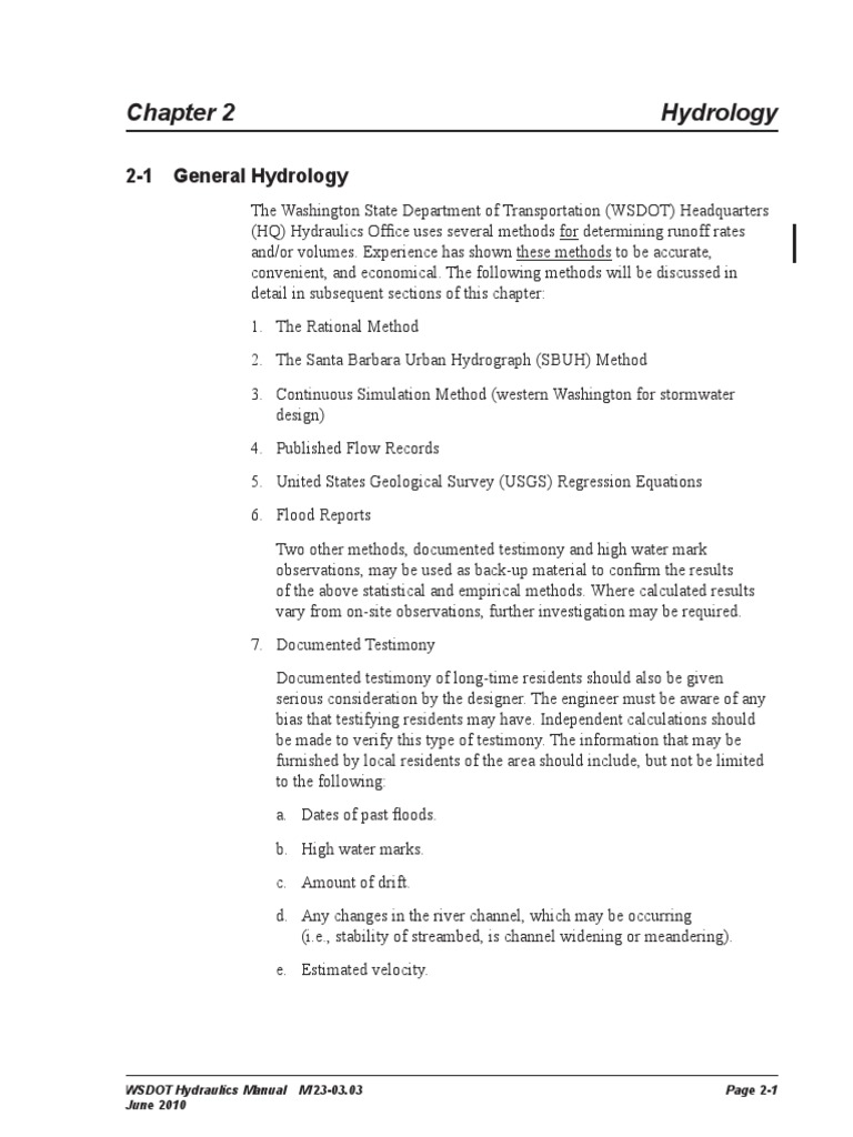 Chapter2 Hydrology WSDOT Hydraulics Manual | Download Free PDF ...