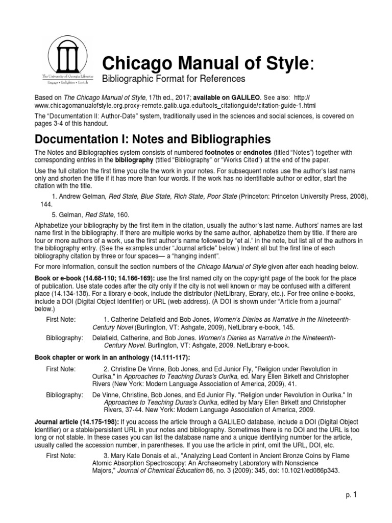 Chicago Manual of Style:: Documentation I: Notes and Bibliographies ...