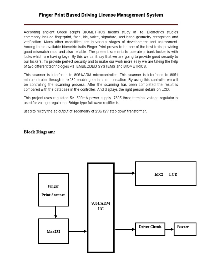 Finger Print Based Driving License Management System | PDF | Biometrics | Fingerprint