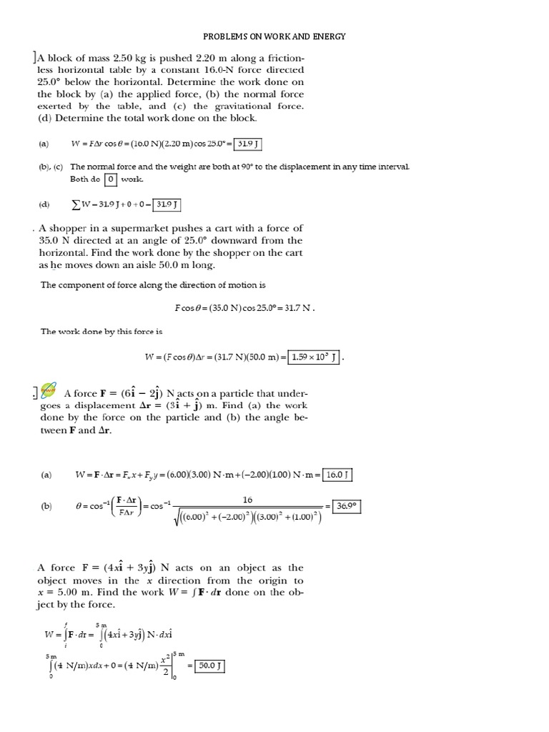 Work and Energy Problems in Physics | PDF