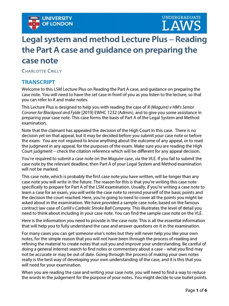 LecturePlus LSM Feb 2021 - Transcript | PDF | Coroner | Judgment (Law)