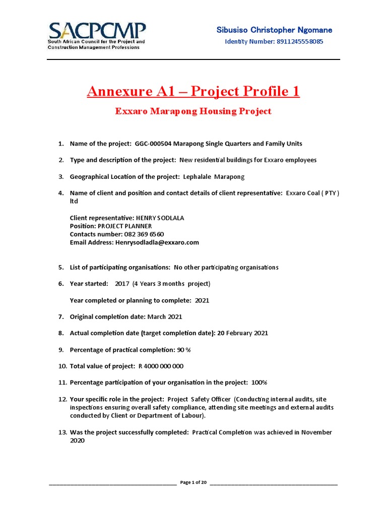 SACPCMP Annexure A1 - Project Profile | PDF | Occupational Safety And ...