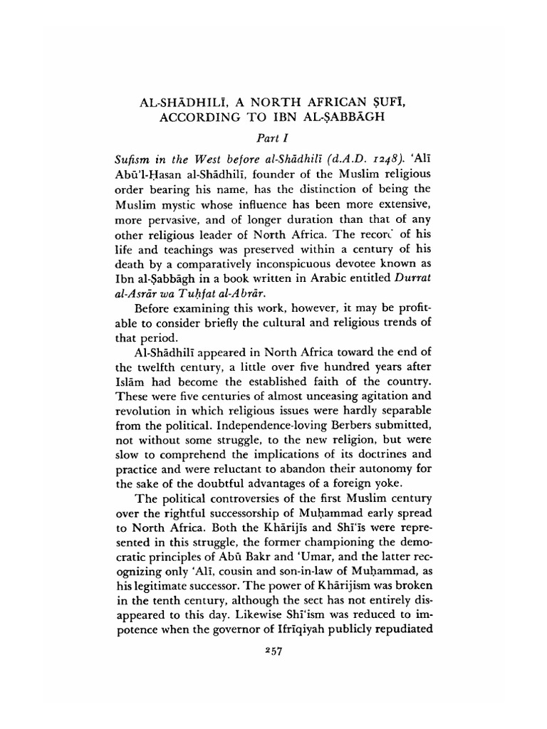 Al Shadhili According To Ibn Sabbagh | PDF | Sufism | Sunni Islam