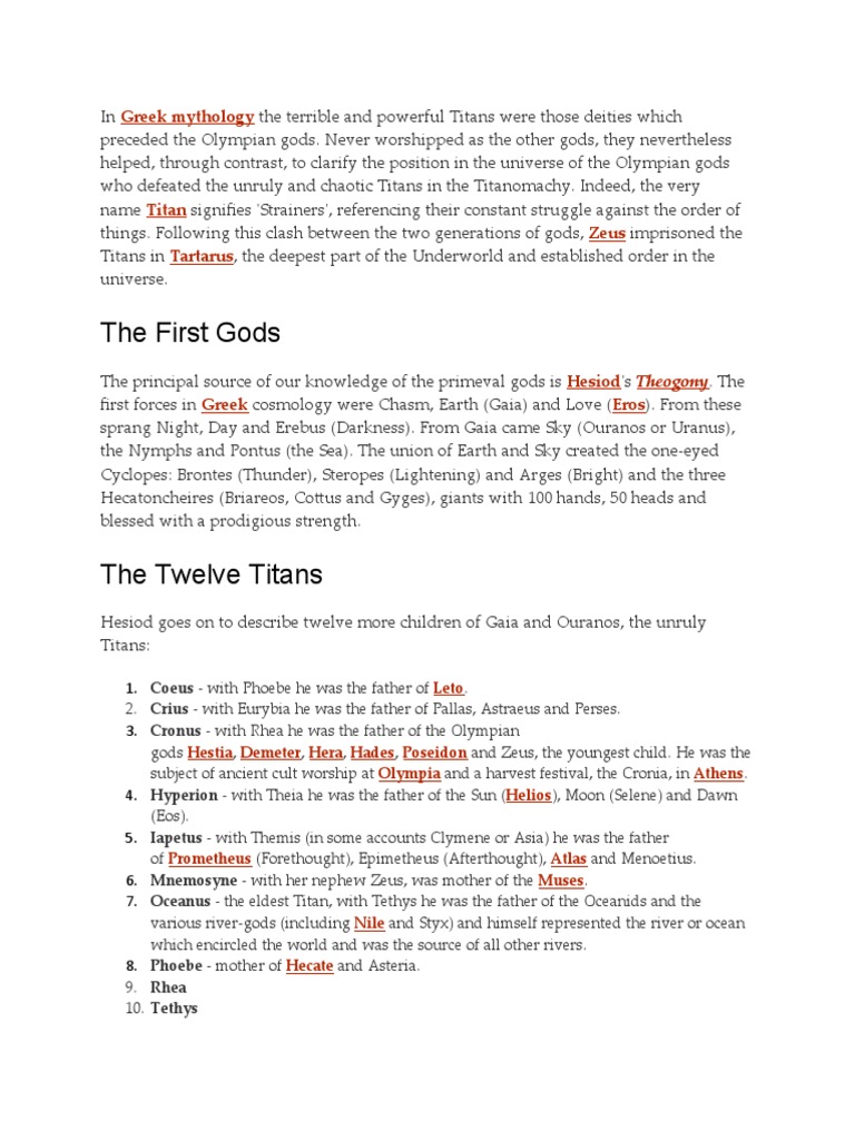 The First Gods: Greek Mythology | PDF | Mythological Characters | Greek ...