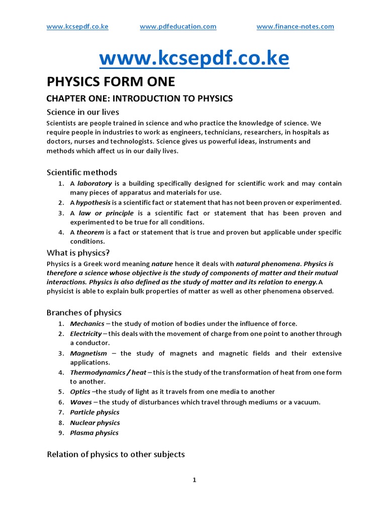 Secondary School Physics Form One Notes 2020 | PDF | Weight | Density