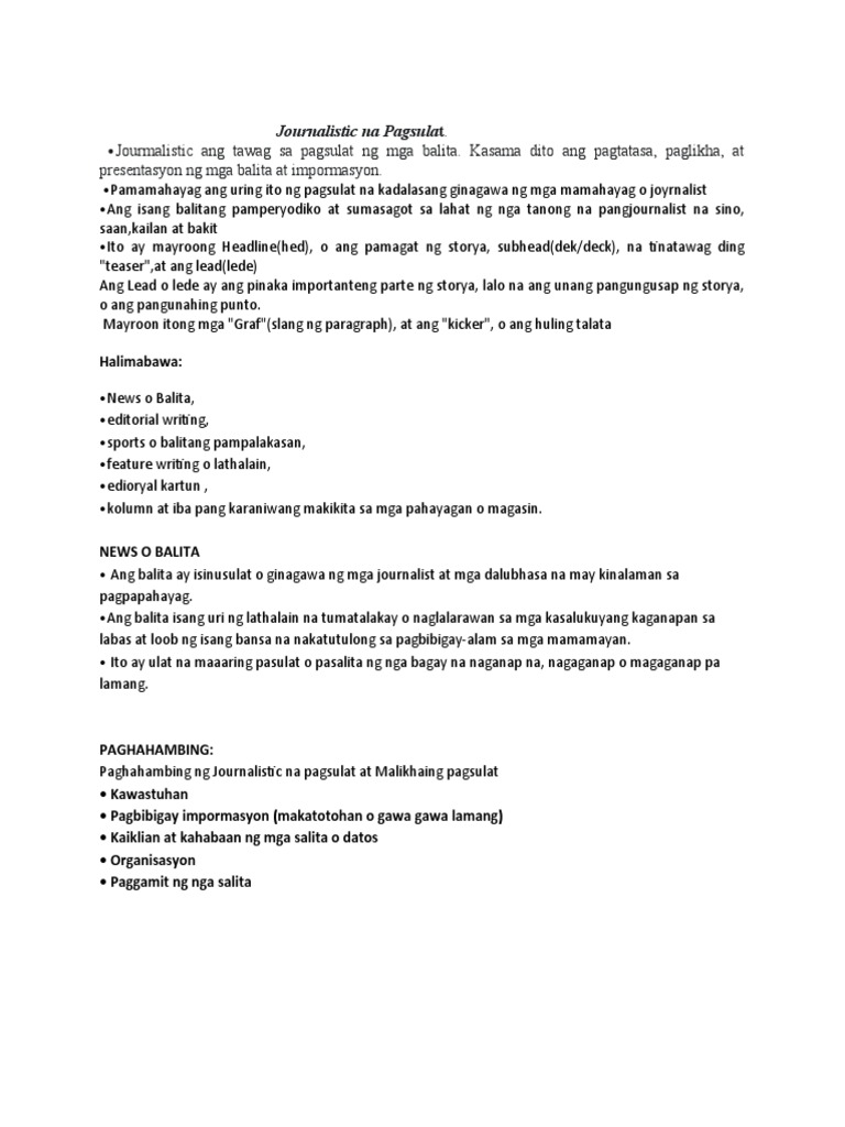 Journalistic Na Pagsulat | PDF Journalistic Na Pagsulat | PDF