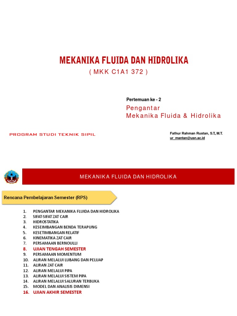 Pertemuan 2 - MK. Mekanika Fluida & Hidraulika | PDF